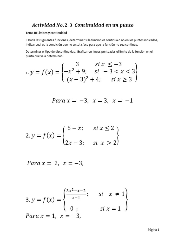 Actividad No. 2.3 Continuidad en Un Punto | PDF
