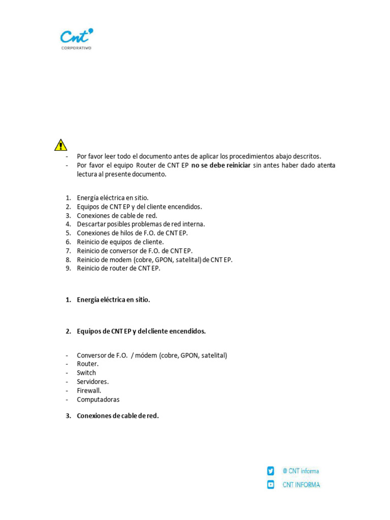 Protocolo de Revisión Previo Al Reporte de Falla A CNT EP | PDF | Fibra ...