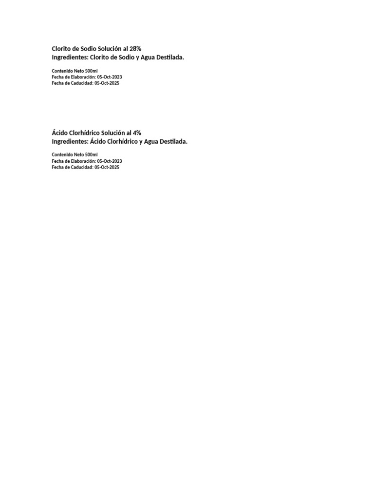 Clorito de Sodio y Ácido Clorhídrico | PDF