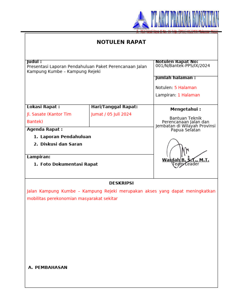 Notulen Rapat Tim Bantek | PDF