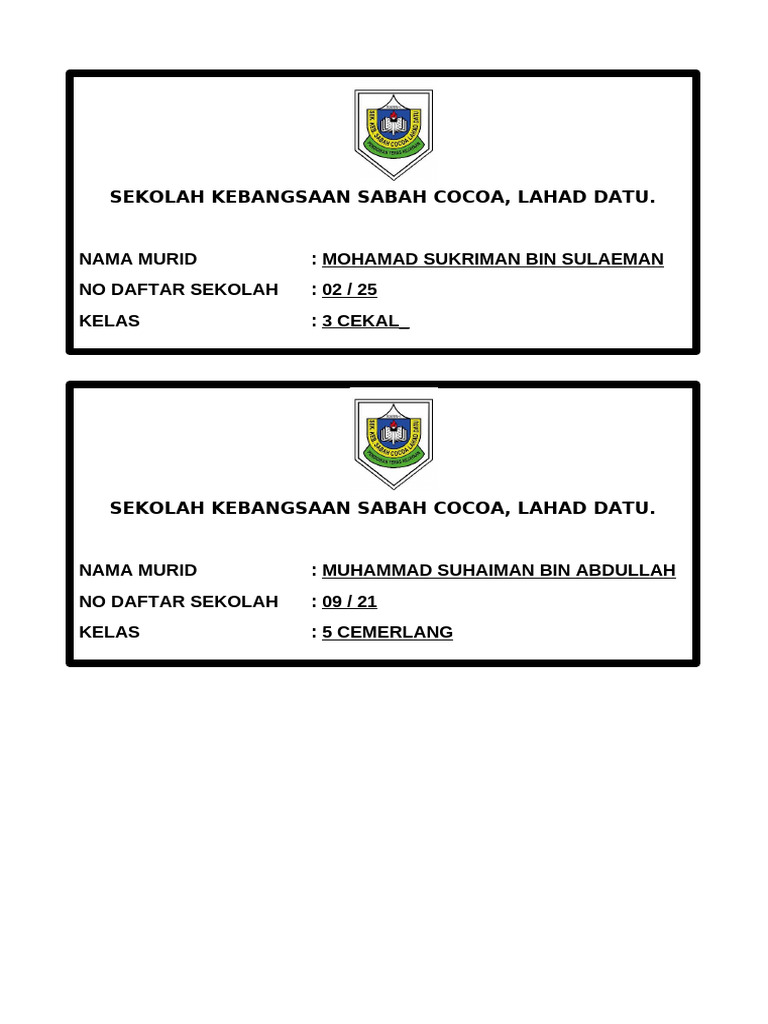 Nama Fail Murid SKSC | PDF