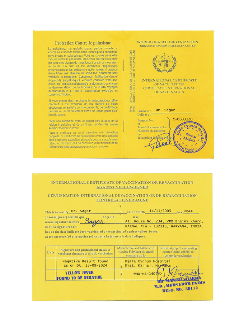 Yellow Fever Card | PDF