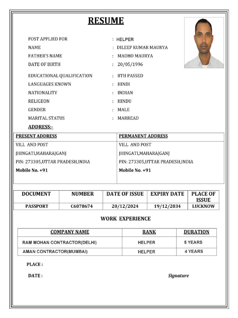 Dileep Kumar Maurya-Helper | PDF