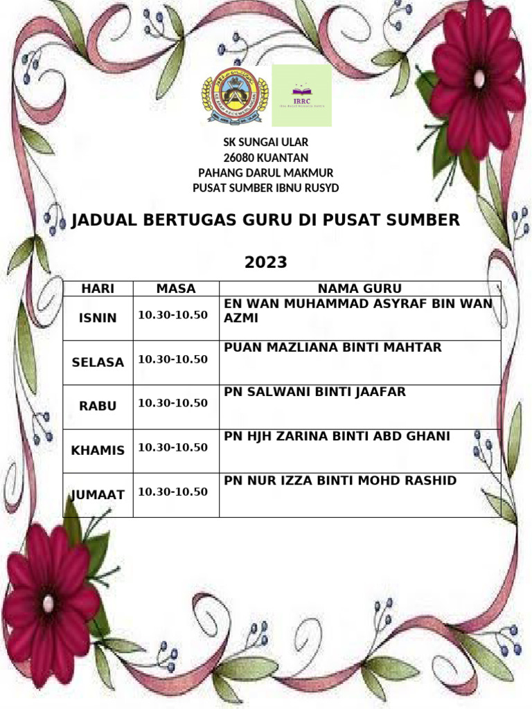 Jadual Bertugas Guru 2023 | PDF