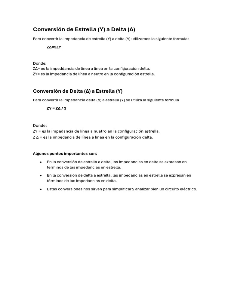Conversión entre Estrella y Delta | PDF
