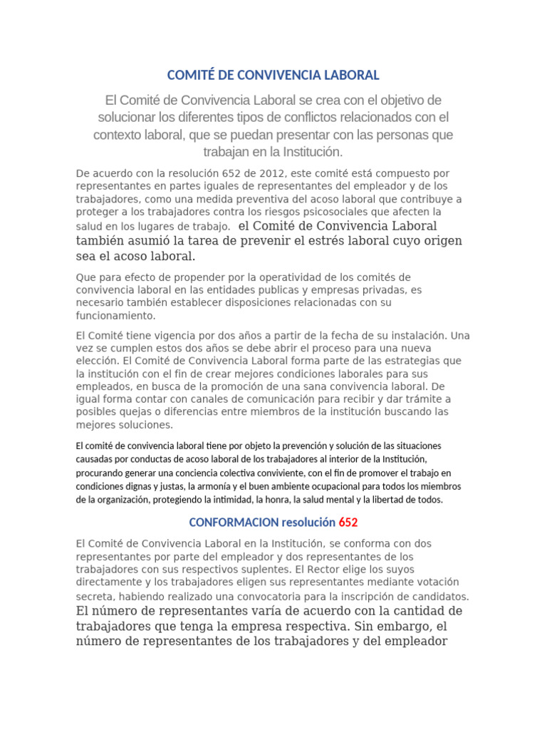 Comité de Convivencia Laboral | PDF