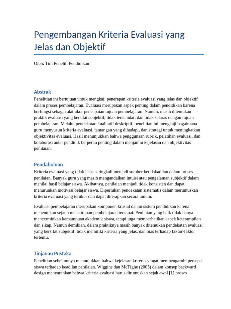 Jurnal Pengembangan Kriteria Evaluasi Jelas Objektif | PDF