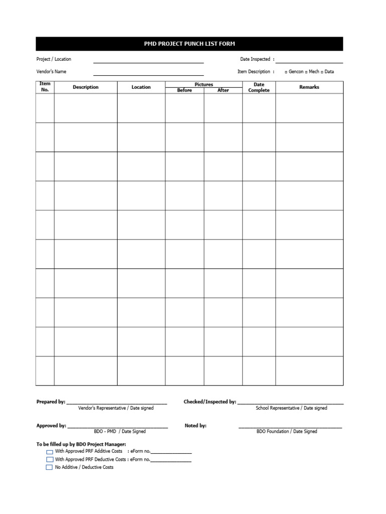 Punchlist Report Form (School) | PDF