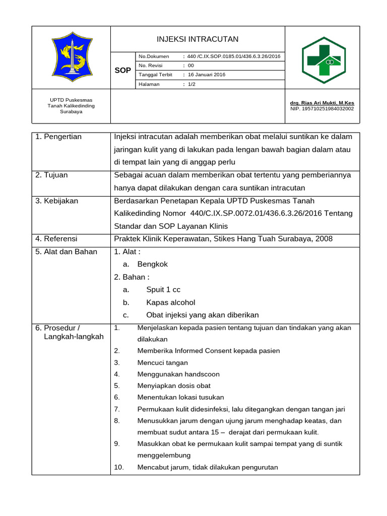 SOP INJEKSI INTRACUTAN | PDF