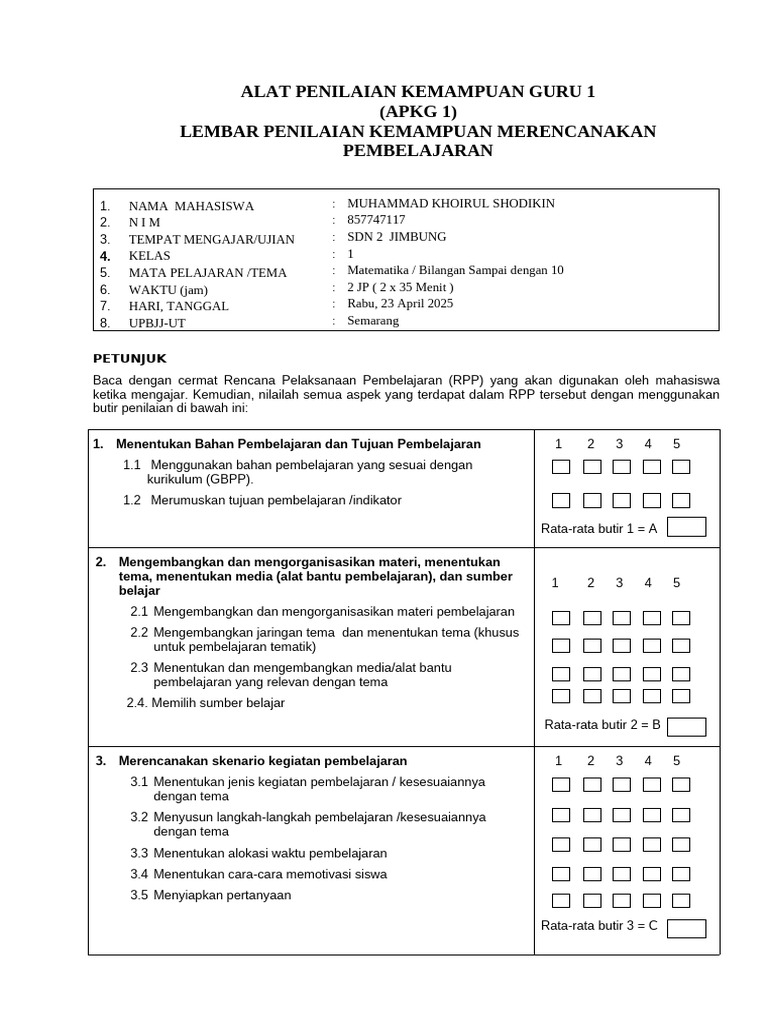 APKG 1 DAN 2 MTK KELAS RENDAH | PDF