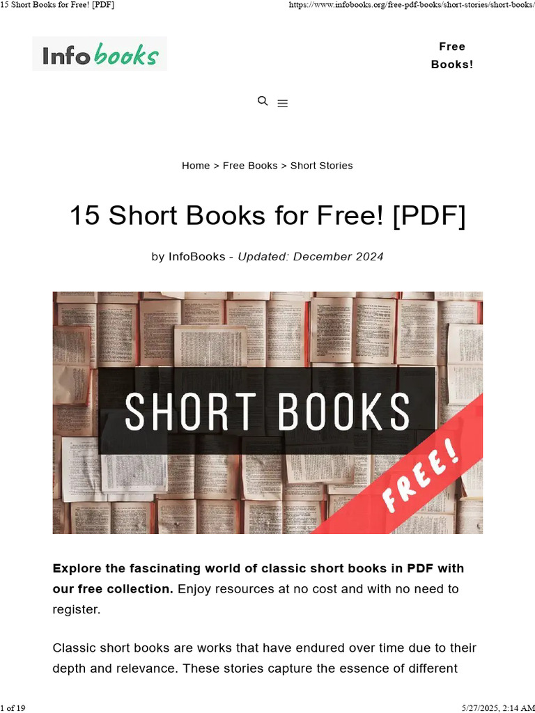 15 Short Books For Free! (PDF) : Infobooks | PDF