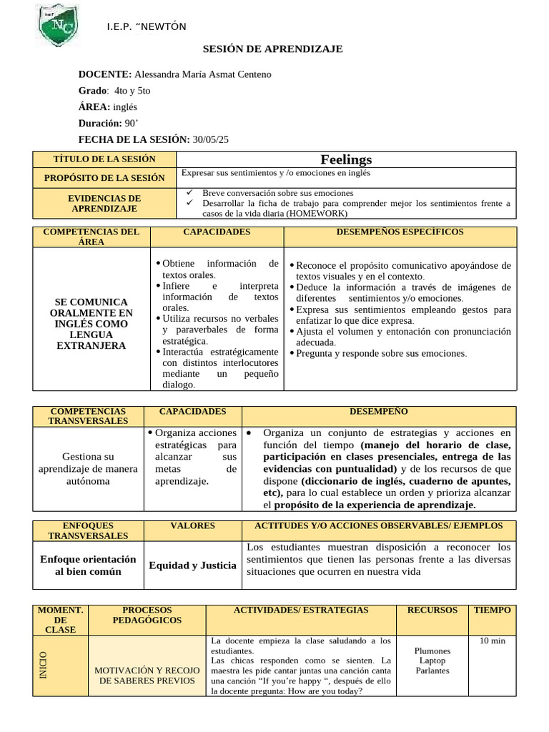 Sesión Emotions 4to y 5to | PDF | Aprendizaje | Las emociones