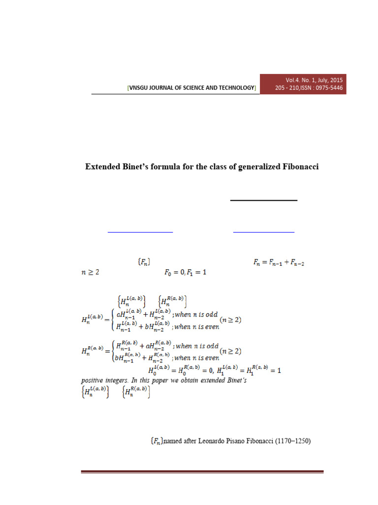 Diwan, Shah - Generalized Fibonacci Sequence | PDF | Sequence | Recurrence Relation