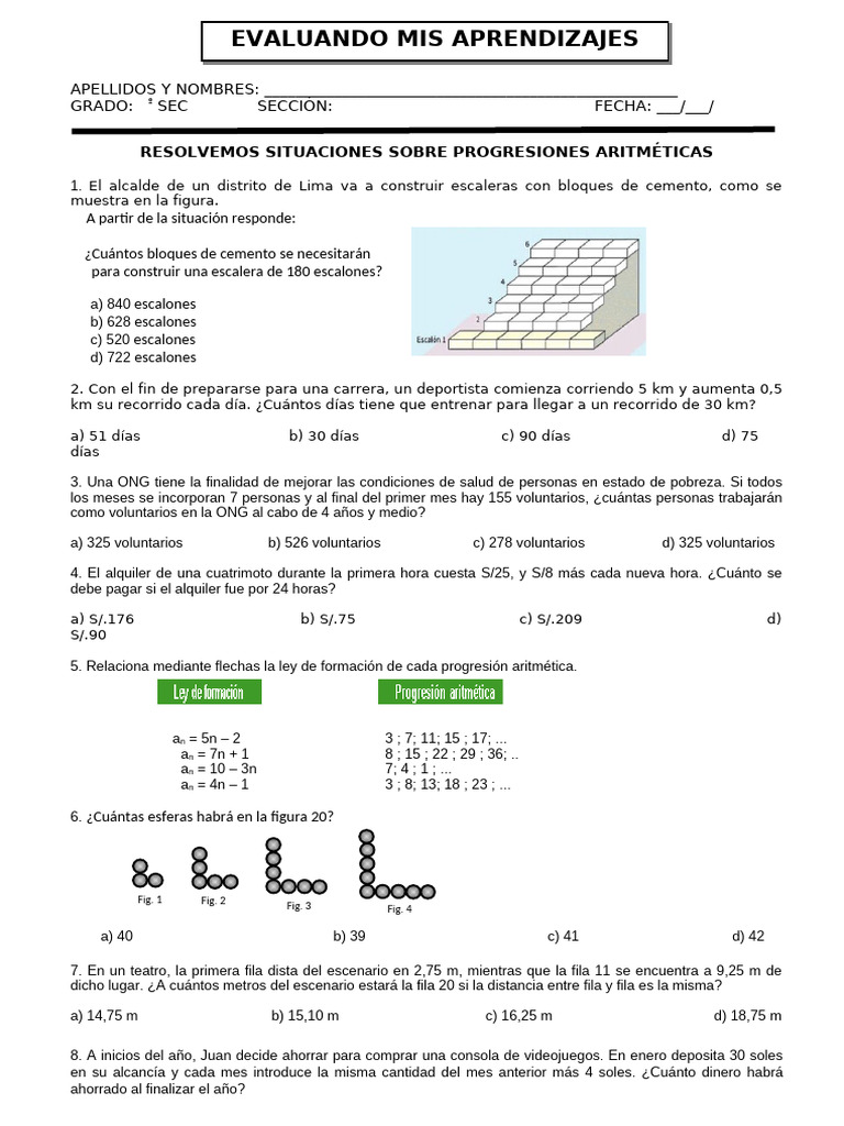 Tarea 2º Grado-Semana 5 - Progresiones Aritmeticas | PDF