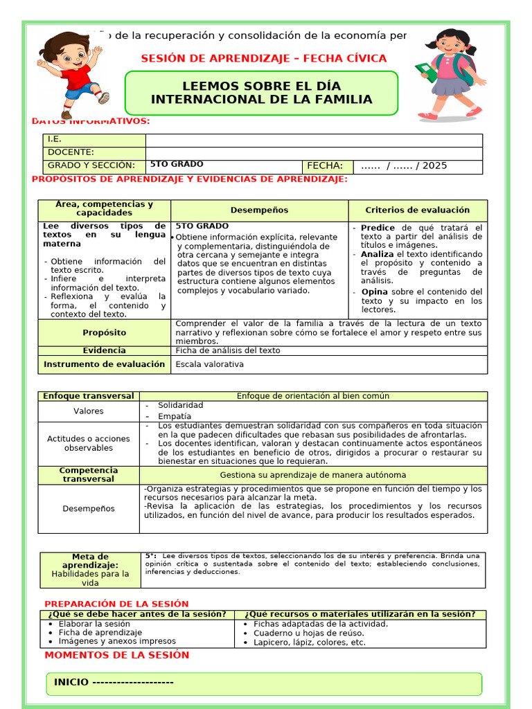 Ses-Fecha Civica-Leemos Sobre El Día Internacional de La Familia ...