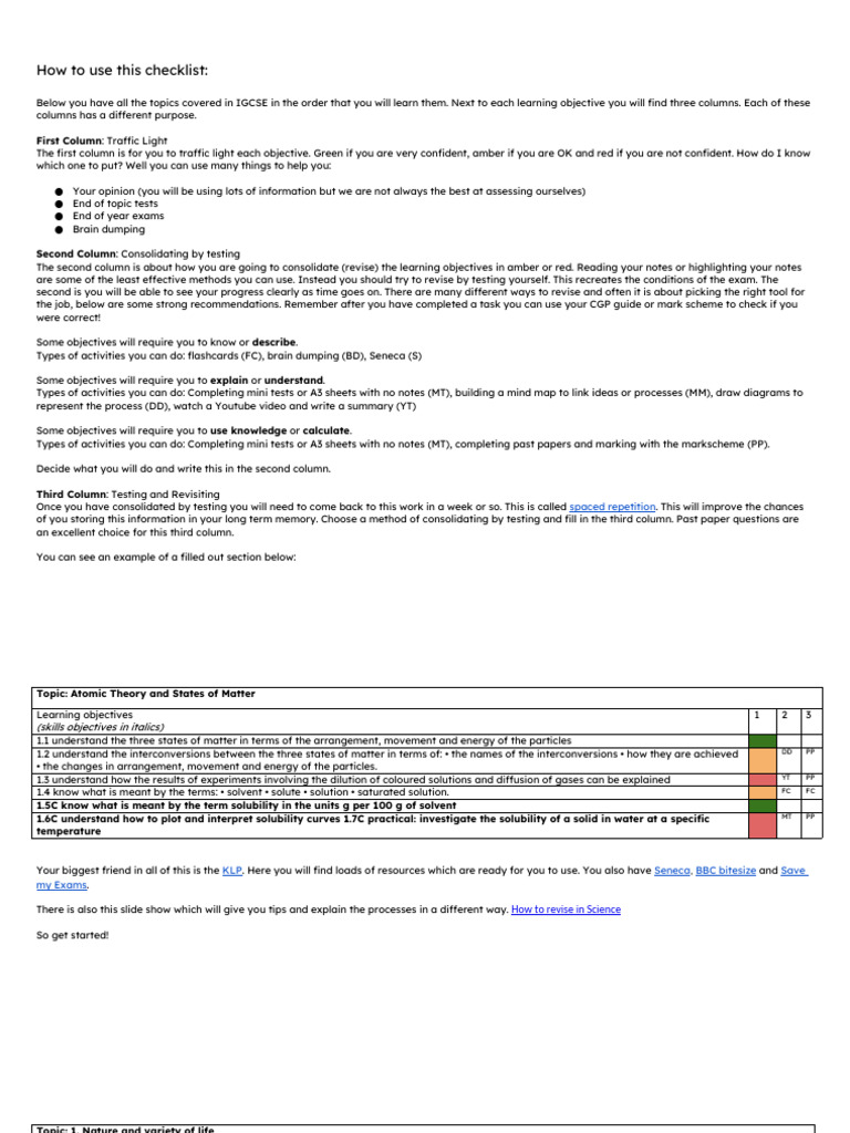 IGCSE Science Revision Checklist Guide | PDF | Cellular Respiration ...