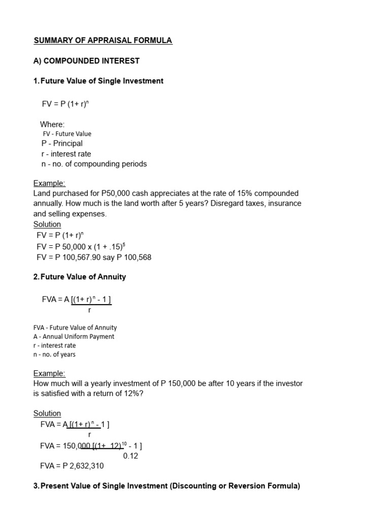 2.2. REA Appraisal-Formula | PDF | Present Value | Statistics