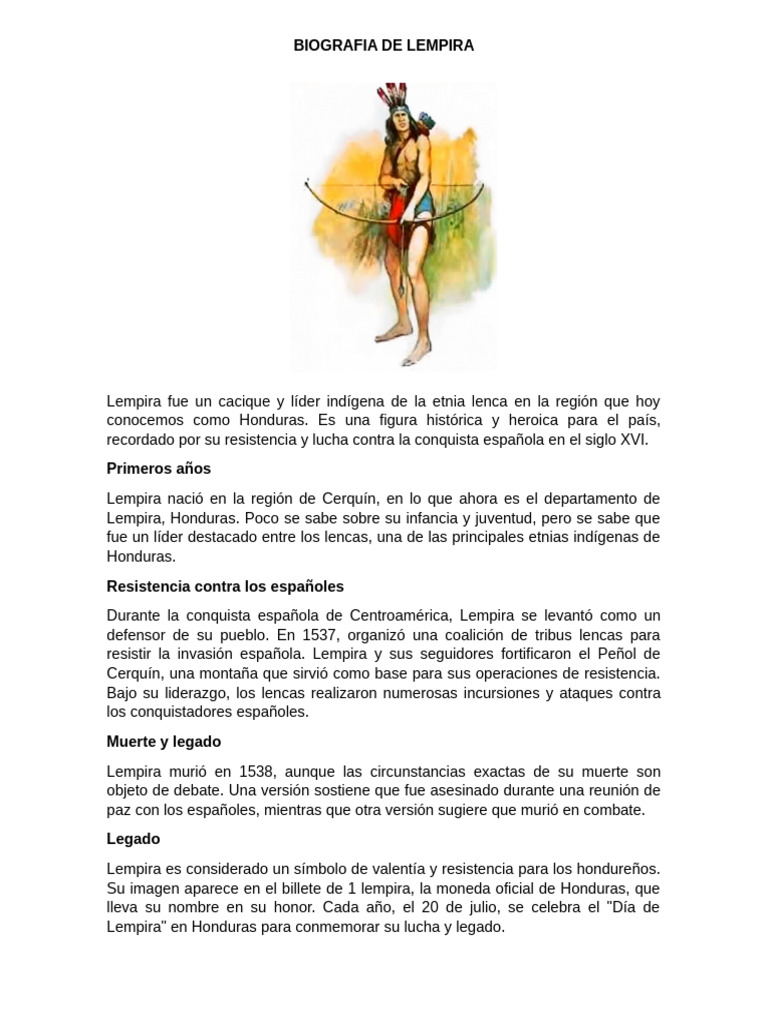 Biografía del Cacique Lempira | PDF