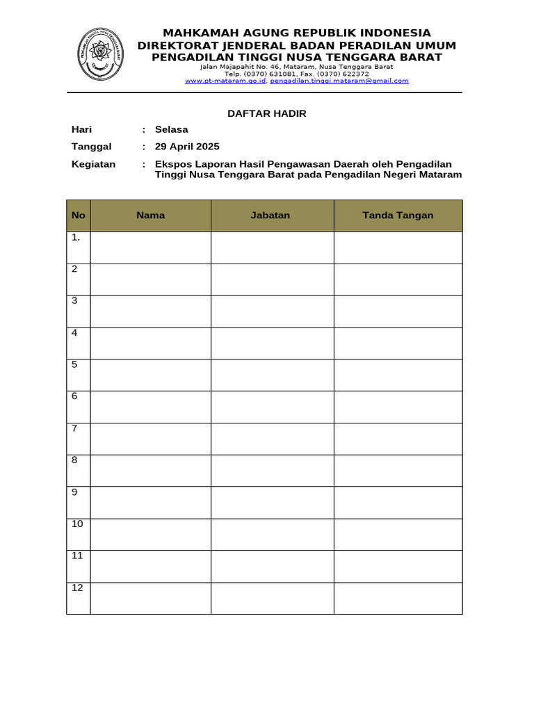Absen Ekspose Pengawasan PN Mataram | PDF