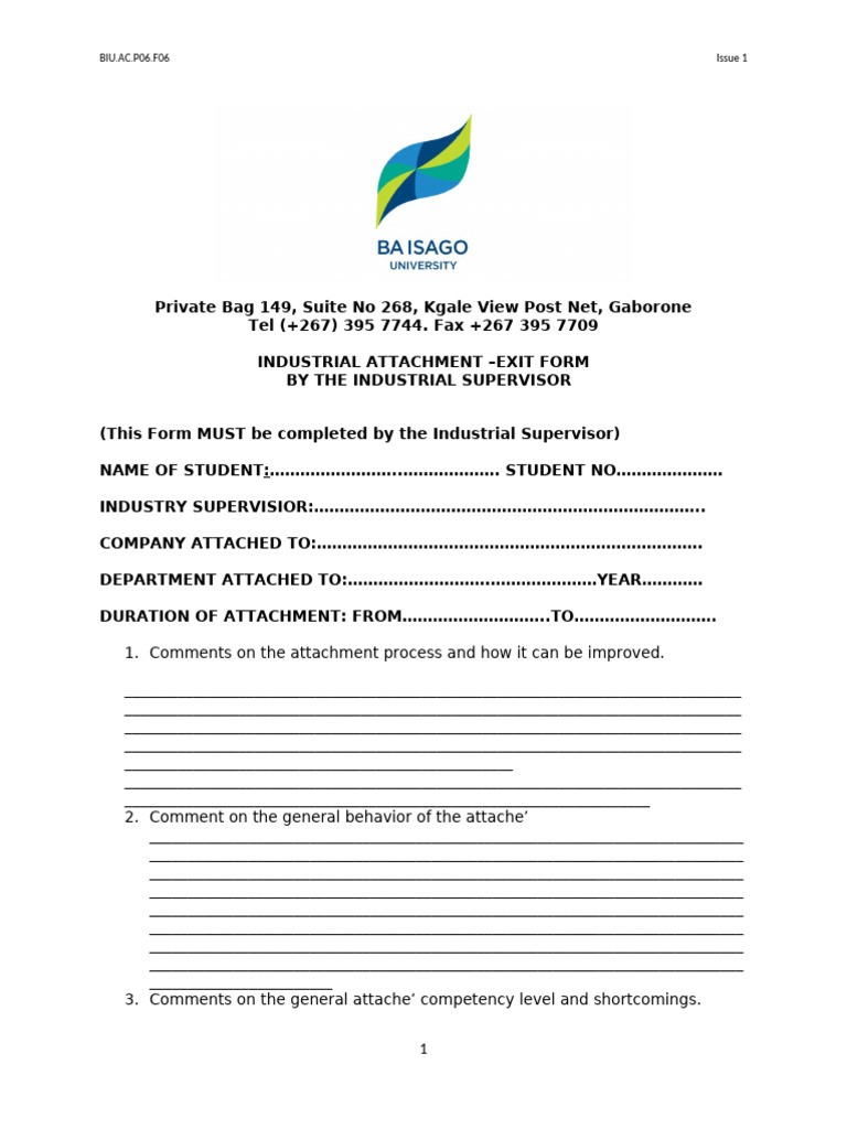 Industrial Attachment Exit Form | PDF