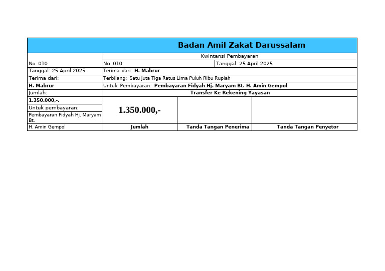 Template Kwitansi Pembayaran Kosong | PDF