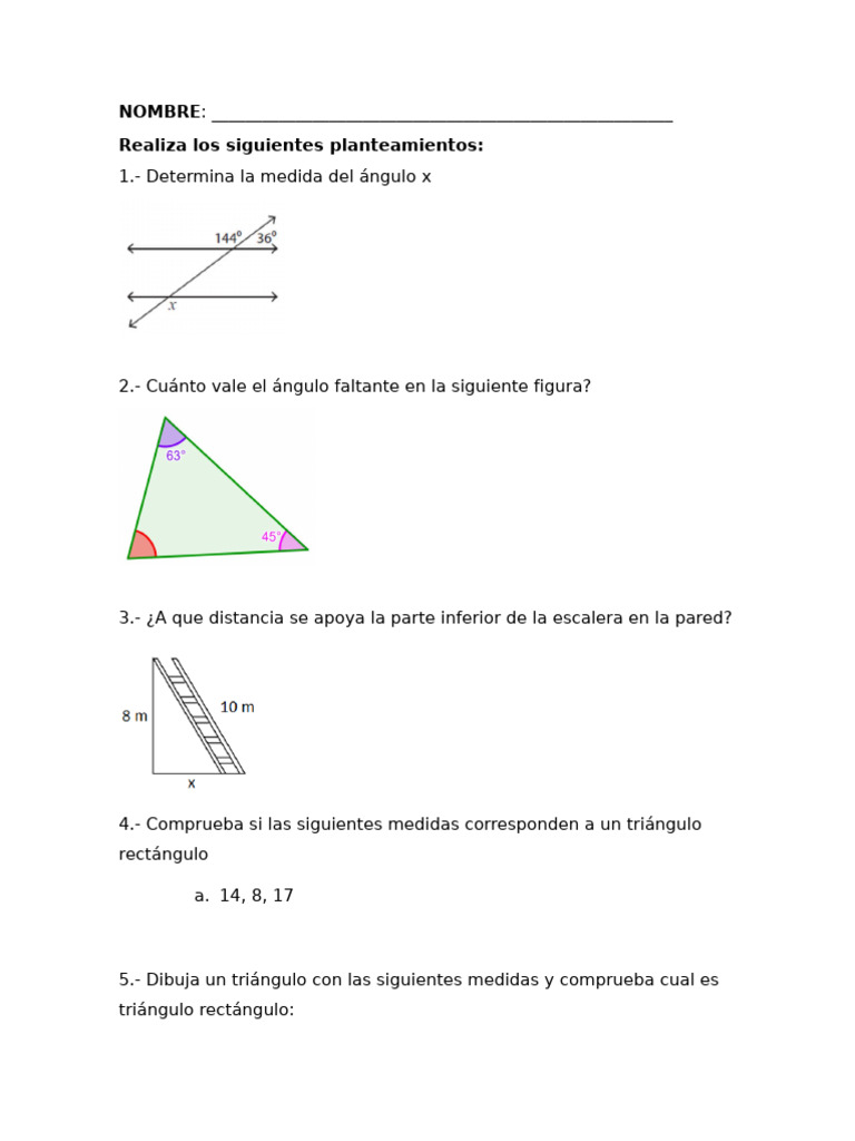 Examen Angulo y Pitagoras | PDF | Triángulo | Rectángulo