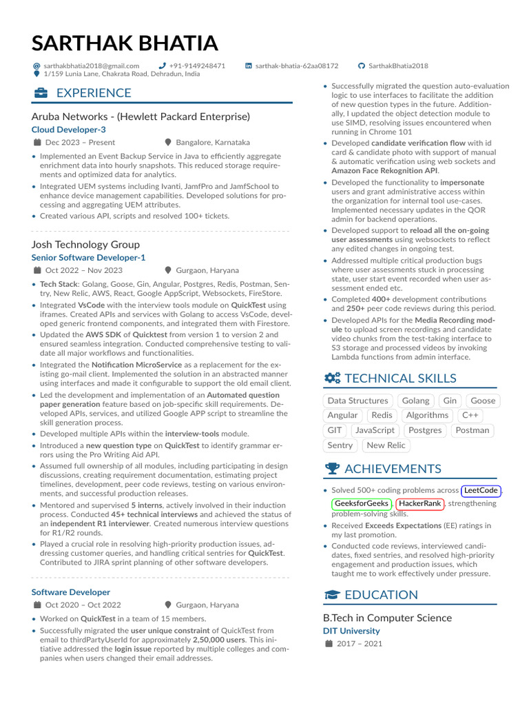 Sarthak Resume SDE Resume | PDF | Interface (Computing) | Computing
