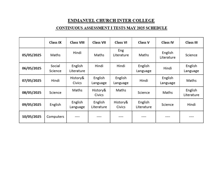 CA Test 1 Schedule | PDF