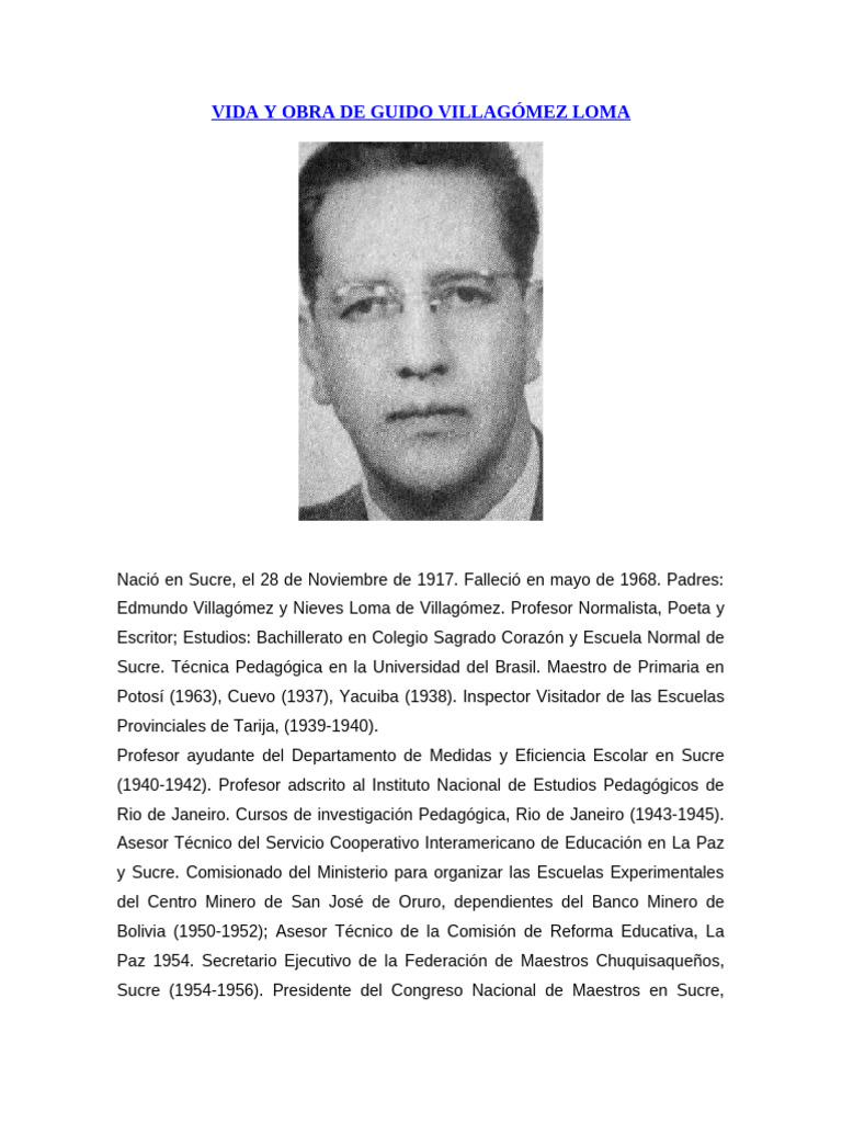 Vida y legado de Guido Villagómez Loma | PDF | Bolivia