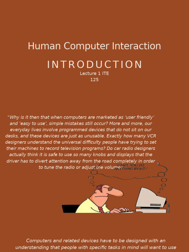 Human Computer Interaction: Lecture 1 ITE 125 | PDF | Human–Computer Interaction | Usability