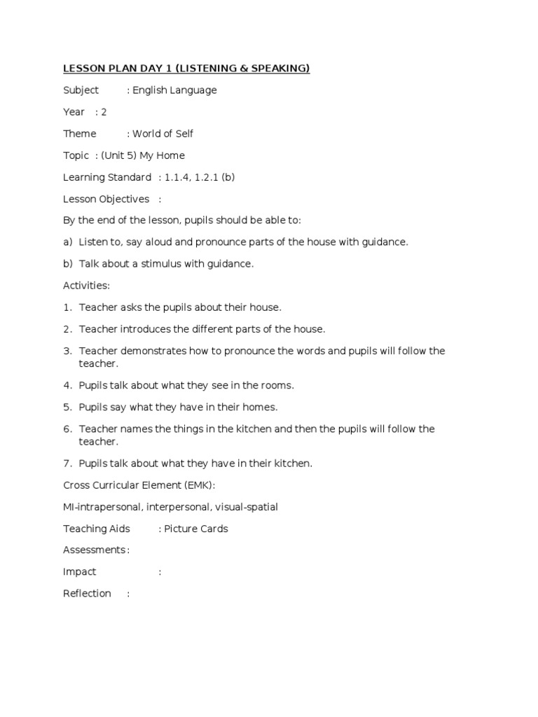 English Lesson Plans: My Home Unit | PDF | Lesson Plan | Flashcard