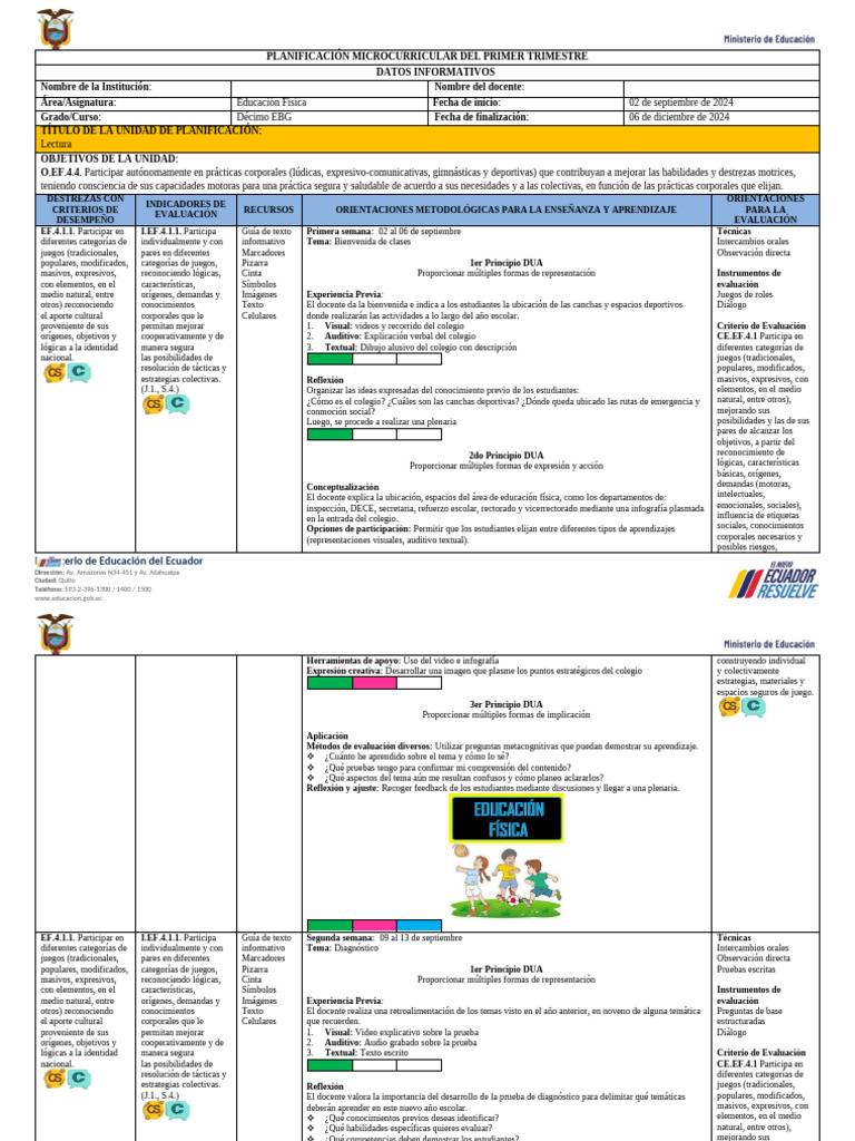 10mo 1er Trimestre EEFF | PDF | Evaluación | Aprendizaje