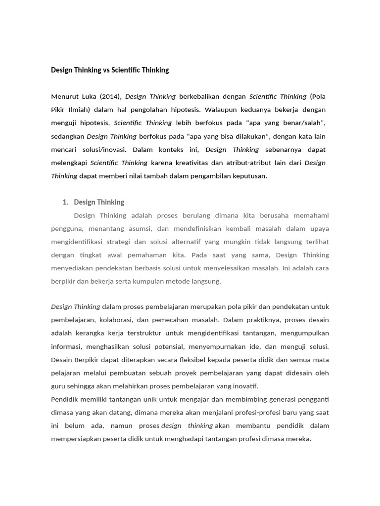 Design Thinking Vs Scientific Thinking | PDF