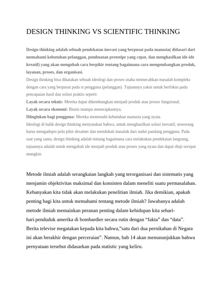 Design Thinking Vs Scientific Thinking 8 | PDF