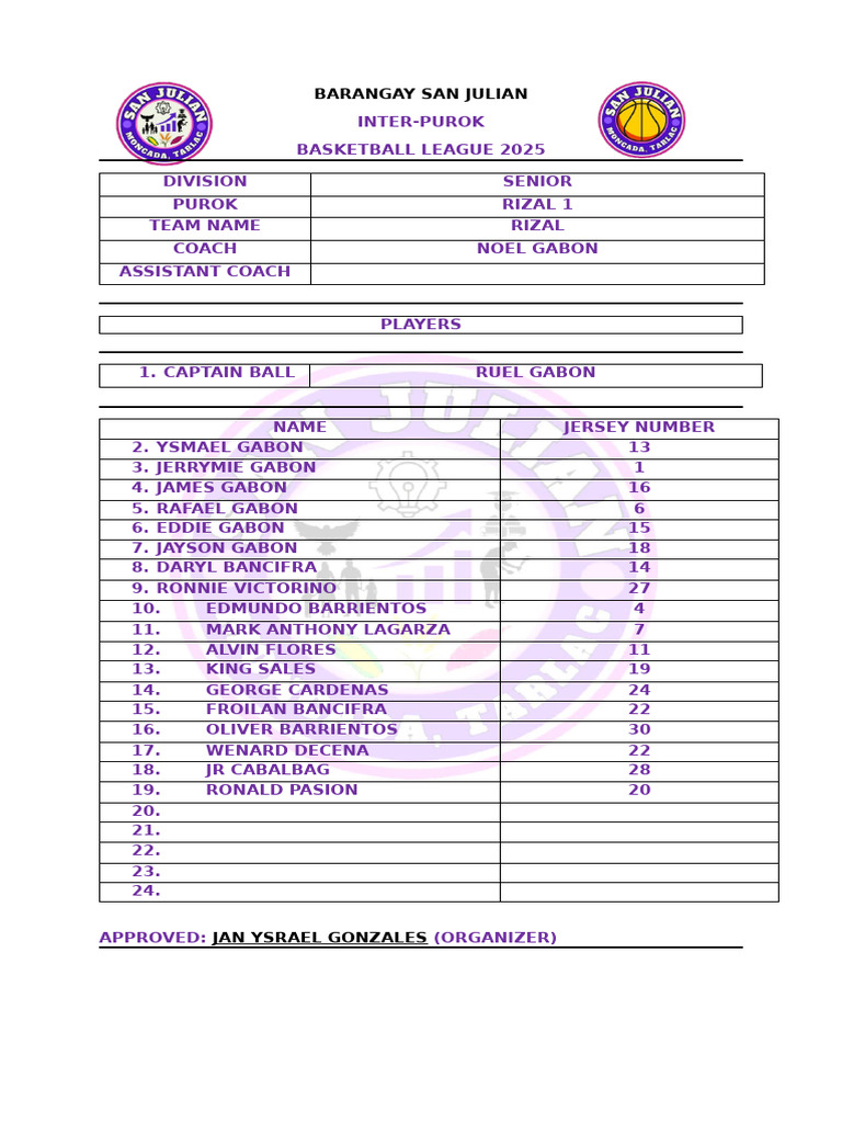Basketball League Form | PDF