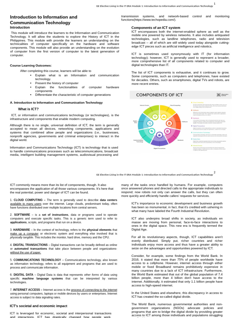 Prelim Module 1 Week 2 Intro To Ict | PDF | Computing