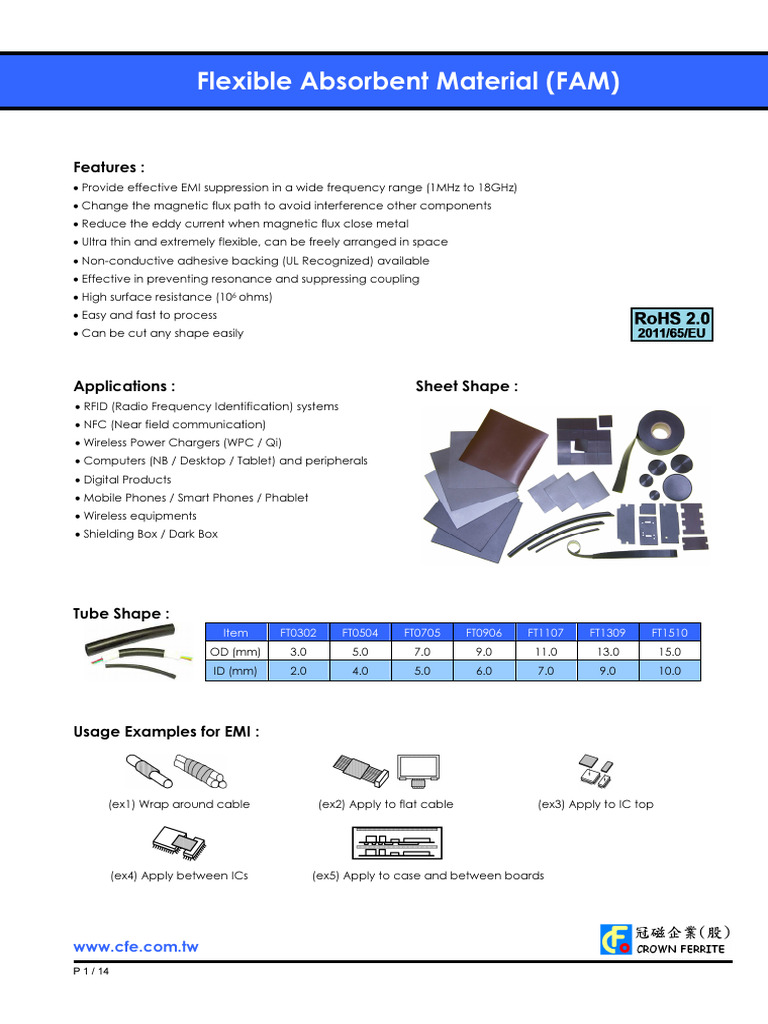 Crown Ferrite Absorber Flexible Absorbent Material Fam | PDF | Radio ...