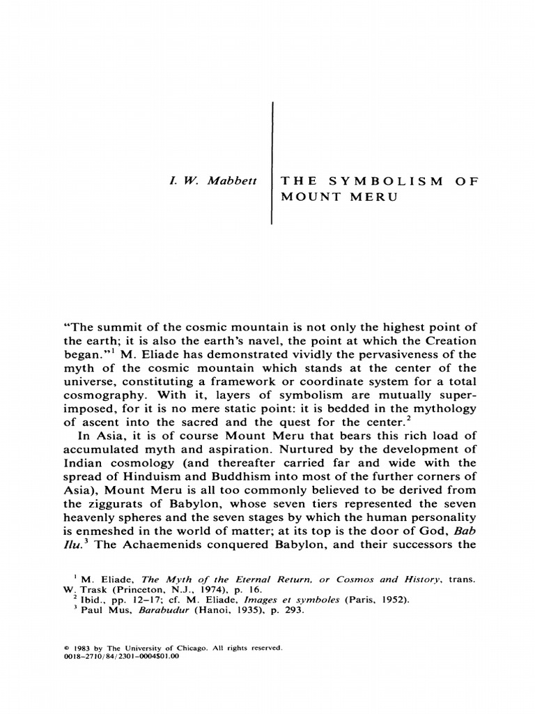 The Symbolism of Mount Meru - Mabbett, I - W - History of Religions, #1, 23, Pages 64-83, 1983 ...