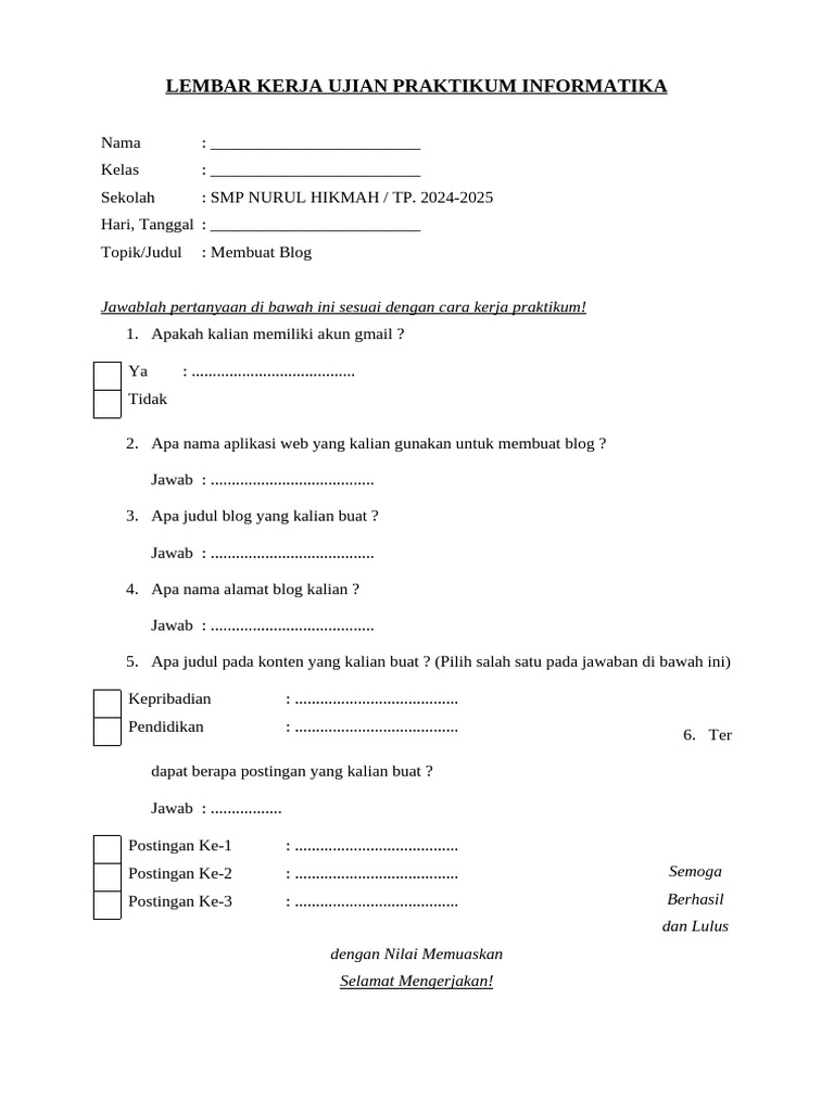 Lembar Kerja Ujian Praktikum Informatika 2025 | PDF