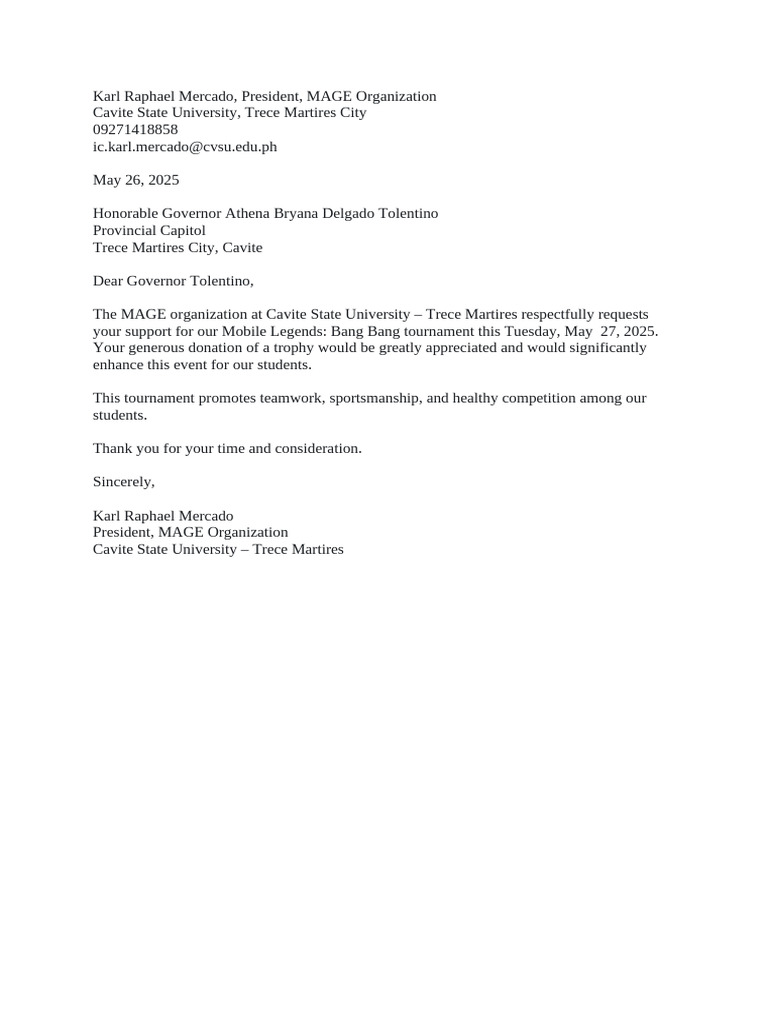 Request Letter for Gov Athena | PDF