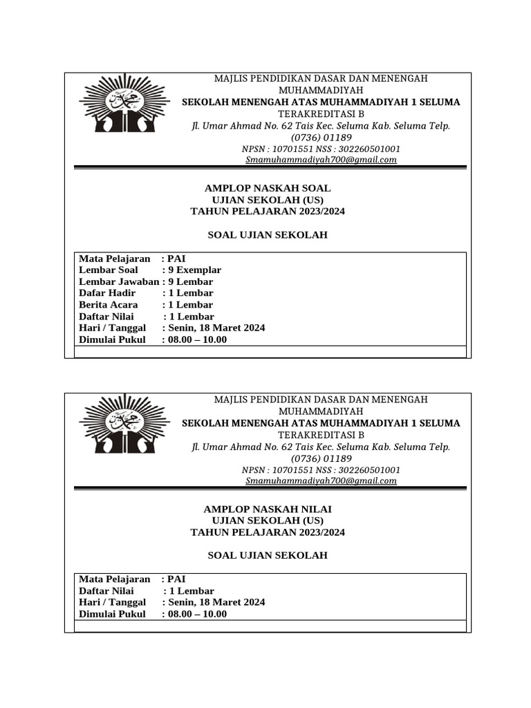 Amplop Soal Terbaruu | PDF