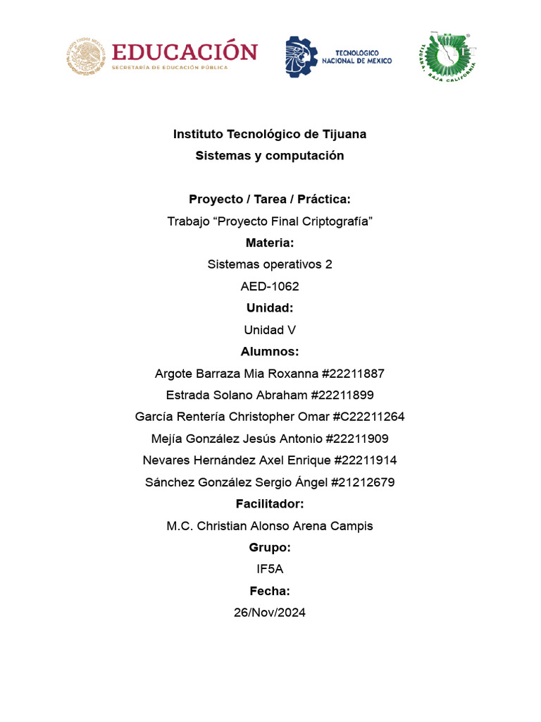 Proyecto Final Criptografia | PDF | Cifrado | Clave (criptografía)