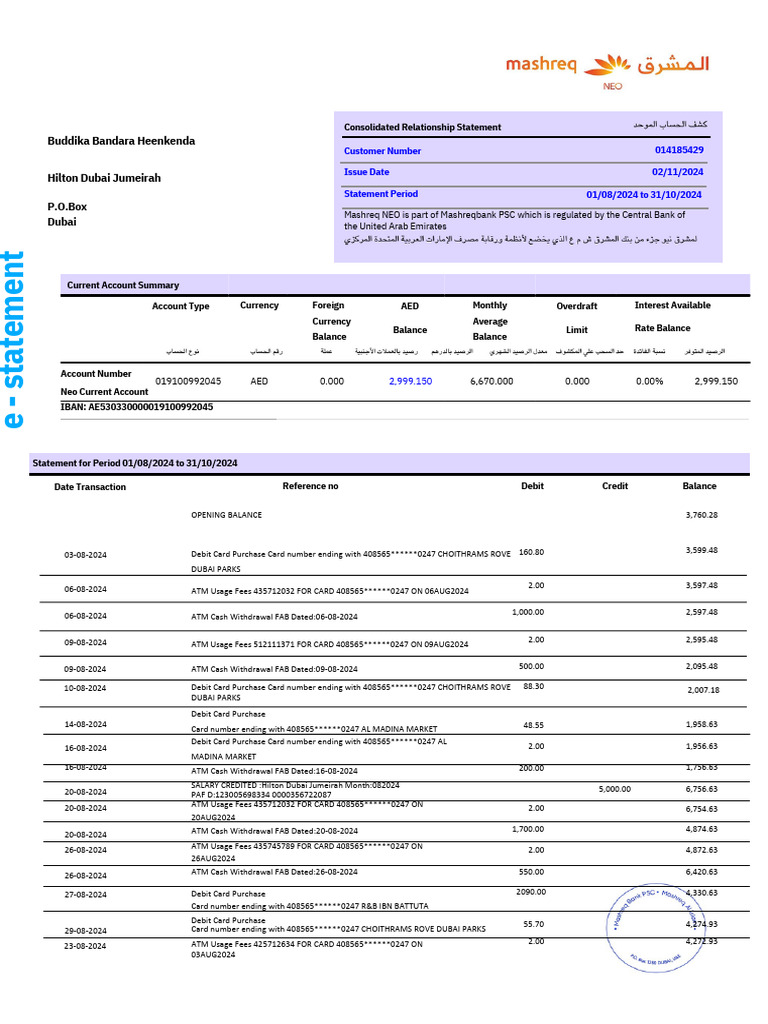 E - Statement - CRS - 2024 8 01 2024 10 31.4 11 53 PDF | PDF | Debit Card | Transaction Account