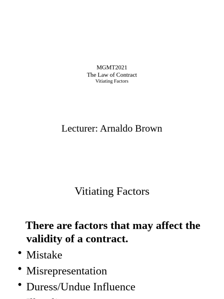 Vitiating Factors in Contract Law | PDF | Misrepresentation | Private Law