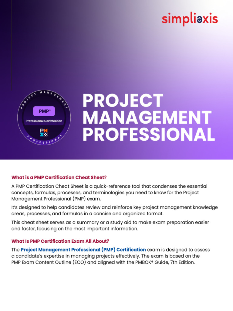 Simpliaxis PMP Cheat Sheet | PDF | Net Present Value | Project Management