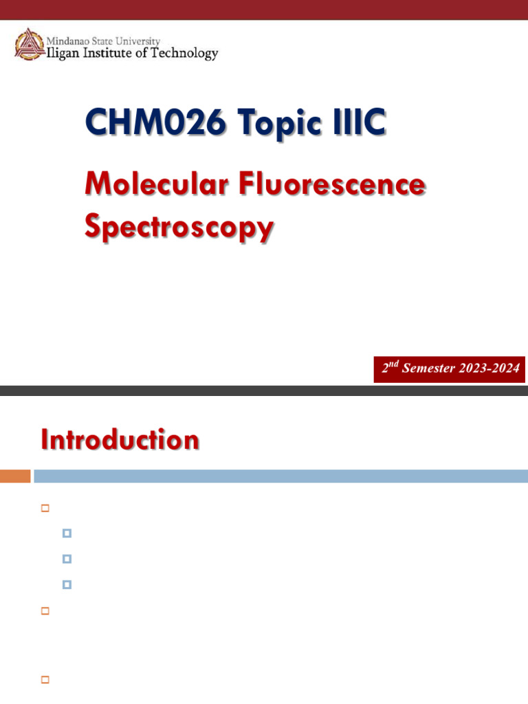 CHM026 Topic IIIC Molecular Fluorescence Spectroscopy | PDF ...