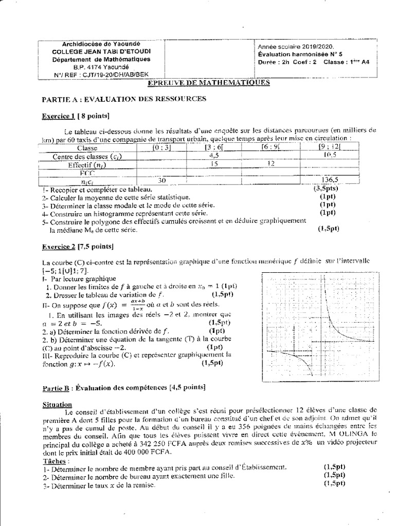 Probatoire Blanc1 Math 1ere A | PDF