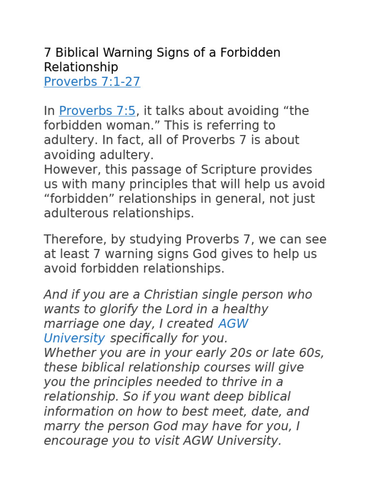 7 Biblical Warning Signs of A Forbidden Relationship | PDF | Adultery ...