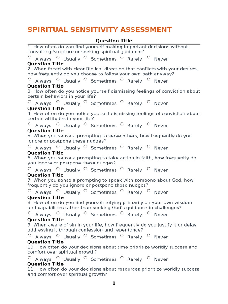 SPIRITUAL SENSITIVITY ASSESSMENT For Printing | PDF | Prayer | Bible