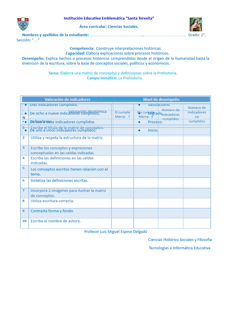 Lista de Cotejo 1 - Matrices de Conceptos - Prehistoria | PDF | Matriz ...